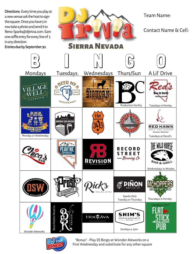 Visit New DJ Trivia Locations by playing DJT Sierra Nevada Bingo - DJ ...
