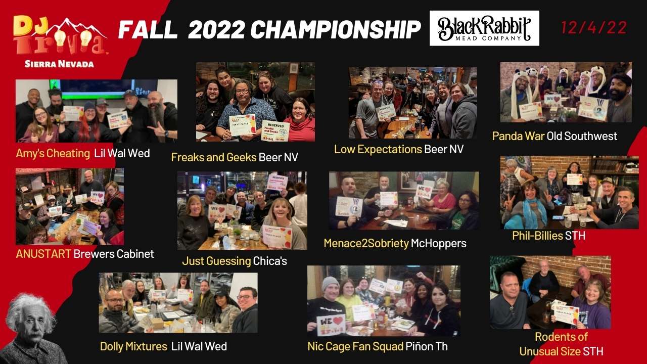 Fall 2022 DJ Trivia Champions! - DJ Trivia Nevada